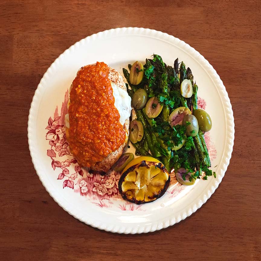 Pollo Cordón Azul with Romesco and Grilled Asparagus with Olives ...