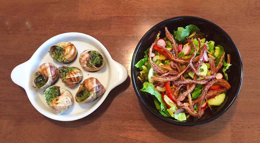 Escargot with Garlic-Parsley Butter, Fried Pig’s Ear Salad with Blue ...