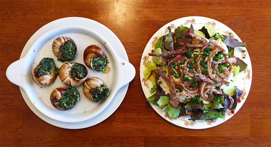 Escargot with Garlic-Parsley Butter, Fried Pig’s Ear Salad with Blue ...